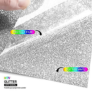 TransWonder Silver Glitter HTV S Glitter Heat Transfer Vinyl - 12in.x5ft Glitter Iron on Vinyl for Cricut T Shirts Gifts for Easter (Silver)