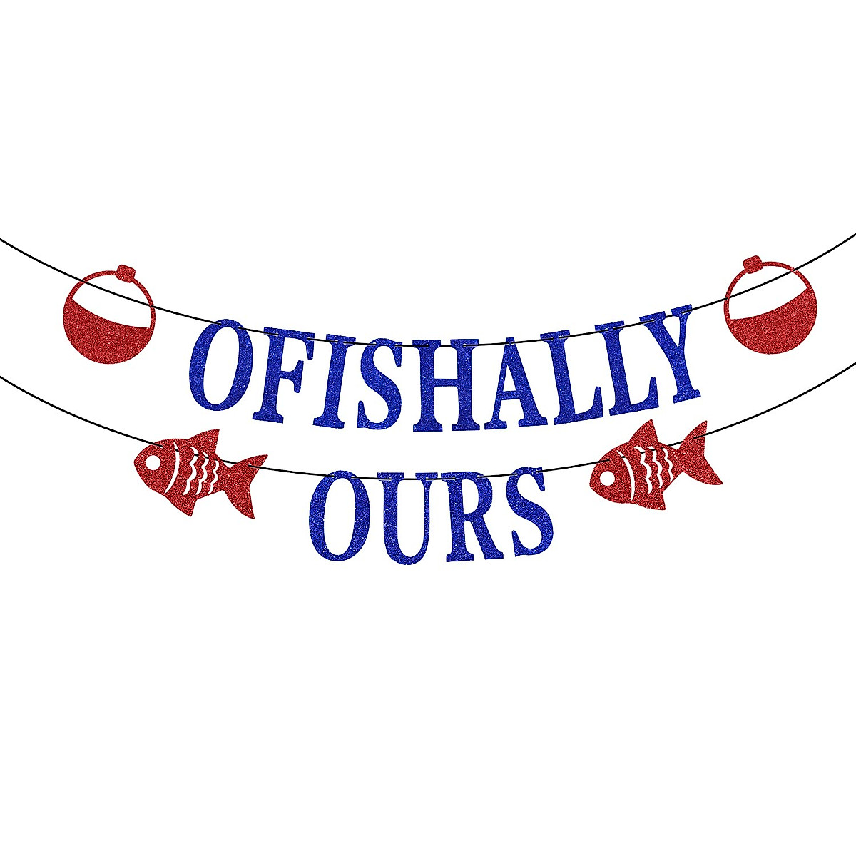 Ferastar Ofishally Ours Banner, Fishing Adoption Banner, Ofishally Ours Themed Family Party Decor, Welcome Home Banner, Home Party Supply Blue Glitter