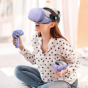 JYMEGOVR for Oculus Quest 2 Silicone Cover, Protective Cover Accessories for Meta VR, Multi Colors Soft Shell Skin, Controller Grips & Face Cover Set (Purple)