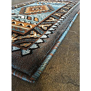 Southwest Native American Doorway Mat Area Rug Blue & Brown Design D143 (2 feet X 3 feet 4 inches)