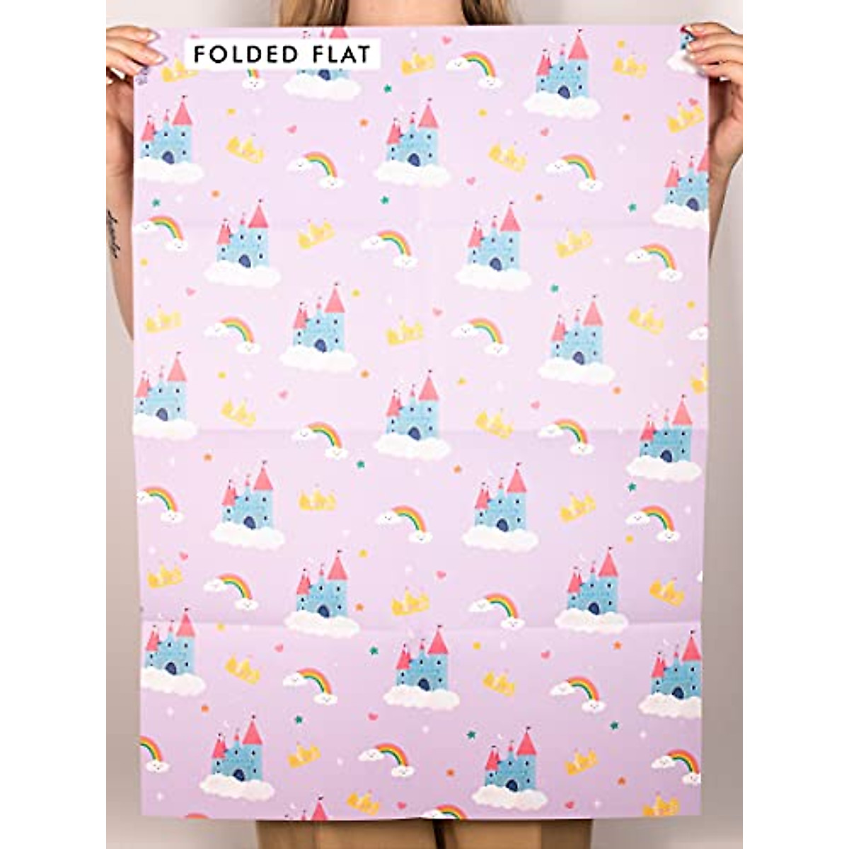 CENTRAL 23 Birthday Wrapping Paper Sheets (x6) - Purple Rainbow and Castle - Gift Wrap for Girls - New Baby - Stars and Crowns - Valentines Day Gift Wrapping Paper - Recyclable