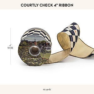 MACKENZIE-CHILDS Ribbon, Christmas Ribbon for Gift Wrapping and Christmas Tree Decor, Holiday Decoration, 4 Inches Wide, Black-and-White Courtly Check