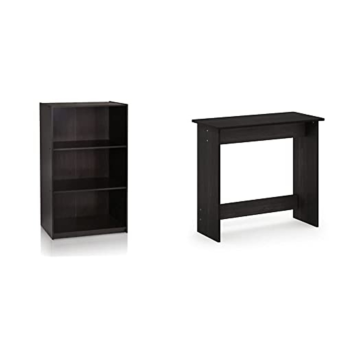 Furinno Basic 3-Tier Bookcase Storage Shelves, Espresso & Simplistic Study Table, Espresso