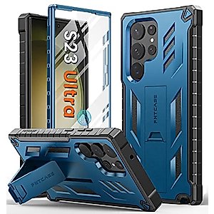 FNTCASE for Samsung Galaxy S23-Ultra Case: Military Grade Drop Proof Protection Mobile Cover with Kickstand | Matte Textured Rugged Shockproof TPU | Protective Sturdy Phone Case - Blue