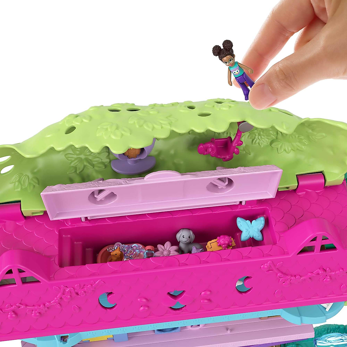 Polly Pocket Doll House with 2 Micro Dolls, Toy Car, Doll Furniture & 4 Pets, Expandable Pet Adventure House