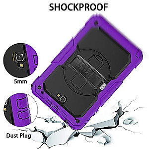 CLARKCAS Case for Samsung Galaxy Tab A 10.1 Case 2016 SM-T580/T585 with Screen Protector Kids Shockproof Rugged Cover Pencil Holder 360 Kickstand Hand Shoulder Strap Purple