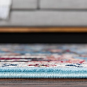 Unique Loom Narenj Collection Classic Traditional Hunting Scene Textured Design Area Rug, Rectangular 5' 0" x 8' 0", Blue/Tan