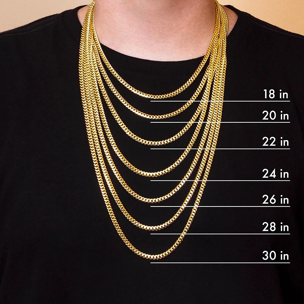 GLIVEOR Gold Chain for Men Women, 18K Gold Over Cuban Link Chain for Men 22 Inch Gold Chain for Men 3.5mm Diamond Cut Gold Chain Necklace for Men Gold Chains