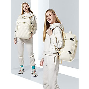 LOVEVOOK Carry on Backpack,40L Women Travel Backpack Airline Approved,Waterproof Large TSA 17inch Laptop Backpack Daypack with Anti-theft Pocket for Business Trip College Weekender,Beige