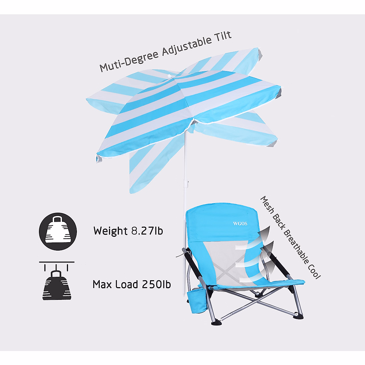 Beach Chair, Beach Chair and Umbrella, Folding Beach Chair, Beach Chairs for Adults, Low Beach Chair, Folding Chair with Umbrella, Camping Chair, Sillas De Playa (2-Pack Blue)