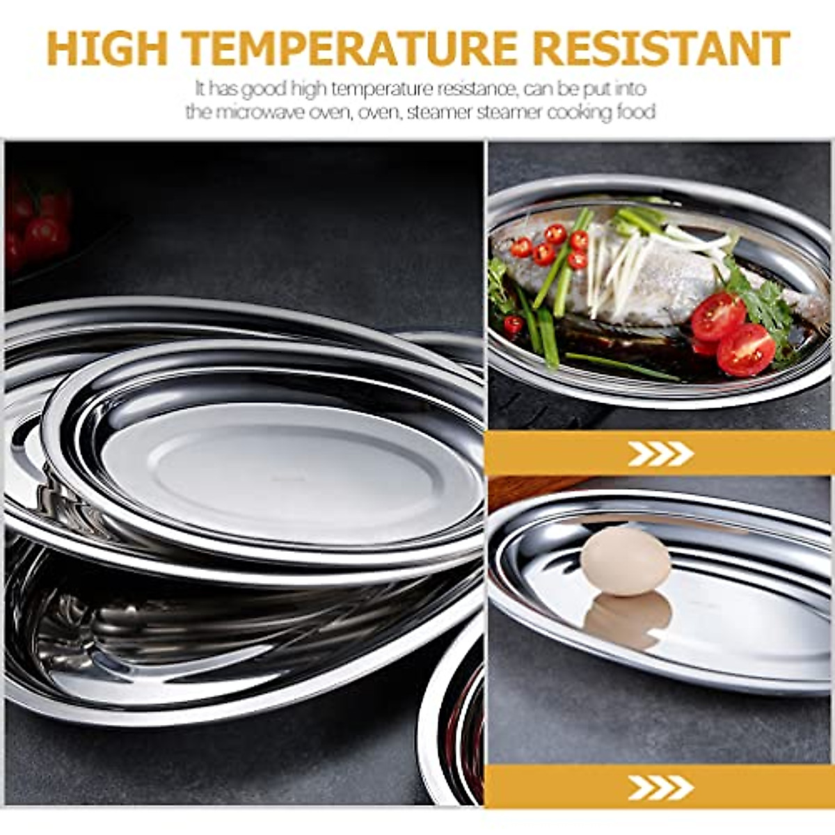 Hemoton Sizzle Platter Serving Platter Oval Fish Dish Stainless Steel Fish Plate Metal Food Serving Tray for Steaming Fish Dessert Meat Sushi Platter Silver Sizzle Platter Serving Platter 30.5CM