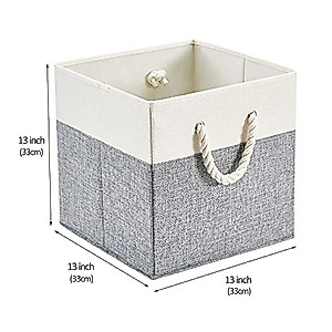Onlycube Foldable Fabric Storage Bins 13x13x13 inch for Cube Organizer with Cotton Rope Handles, Collapsible Basket Box Organizer for Shelves and Closet, Beige/Grey, 4Pack