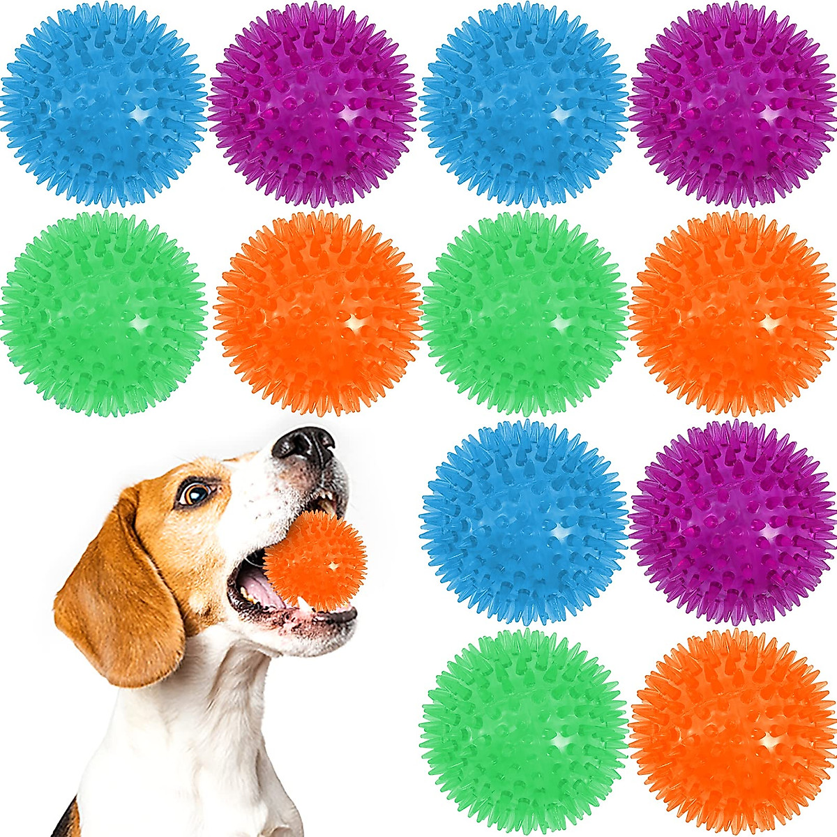 12Pack Squeaky Dog Toys,2.5" Spiky Dog Ball,Dog Spiky Ball Cleans Teeth Pet Toys,Squeaky Dog Balls for Aggressive Chewers,TPR Rubber Puppy Toys,Bright Color Dog Chew Toys for Small Medium & Large Dogs