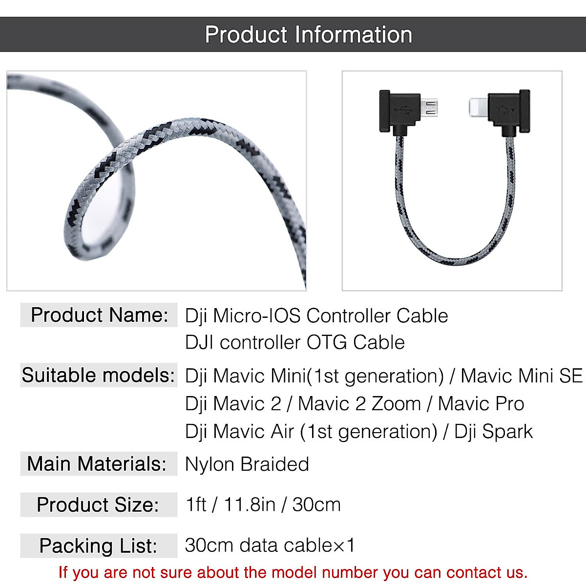 1FT 90 Degree USB Micro to iOS DJI Remote Controller Cable for DJI Mavic Mini(1st Generation), Mini SE, DJI Mavic Pro, Spark, 2 Pro Zoom, Mavic Air, Platinum, Phone/Tablet Data OTG Cord Accessories