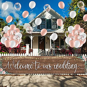 Charnoel 31 Pcs Welcome to Our Wedding Decoration 9.84 x 1.64 ft Wedding Banner and Wedding Balloons Rustic Bridal Reception