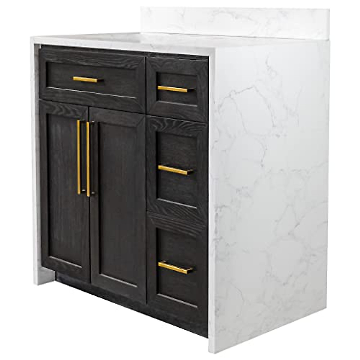 Palisade 36-inch Bathroom Vanity (Engineered Marble/Dark Oak): Includes Dark Oak Cabinet with Engineered Marble Waterfall Countertop and White Ceramic Sink