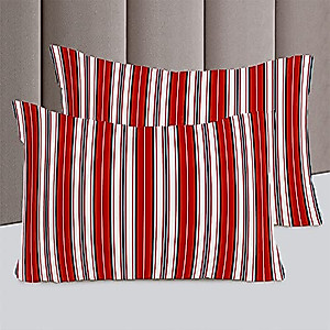 Lsrtoss Red Striped Twin Duvet Cover Set for All Season, Farmhouse Red Blue Stripes Microfiber 3 Piece Bedding Set with 2 Pillowcases & 1 Quilt Cover, 68" W x 86" L, Twin Size