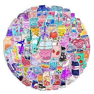 Cartoon Beverage Stickers 100Pcs Trendy Summer Aesthetic Drink Stickers for Water Bottle Laptop Skateboard Phone Scrapbook Computer Cars,Waterproof Kawaii Drink Stickers for Teens Adults Girls