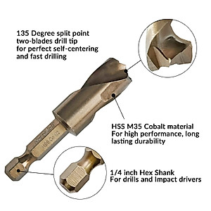 NordWolf 1/2" M35 Cobalt Stubby Drill Bit for Stainless Steel, Hard Metals & Cast Iron, with 1/4" Hex Shank for Quick Chucks & Impact Drivers