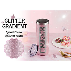 Onebttl Cheer Coach Gifts For Women, Her, Female - Cheer Coach - 20oz/590ml Stainless Steel Skinny Insulated Tumbler with Straw, Lid - Gift for Cheerleading or Cheerleader Coachs - Glitter Pink