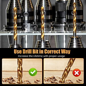 MulWark 25PC Titanium Nitride Coated Twist Drill Bit Set, 135° High Speed HSS Steel Jobber Drill Bits 1/6"-1/2" Straight Round Shank Drill Bits