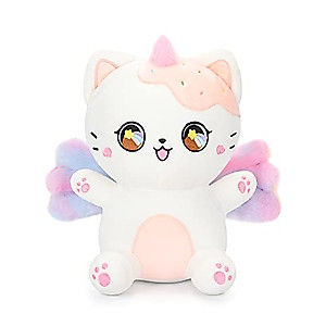 AIXINI Cute Caticorn Plush Stuffed Unicorn Cat Animal Plushie 10" Soft Toy with Rainbow Wings for Girls