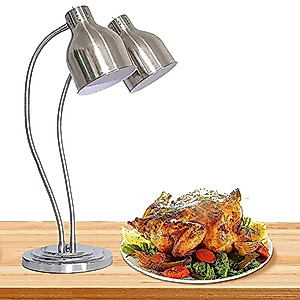 Double Head Multi-Directional Adjustment Catering Food Warmer Lights, Commercial Food Warmer Buffet Server for Parties Buffets, 360° Bend Buffet Food Warmer Restaurant Food Service,Silver