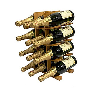 DECOMIL - 12 Bottle Wine Rack, Samurai Style & Stackable, Modular, Wine Storage Rack, Solid Bamboo Wine Holder Display Shelves, Wobble-Free (12 Bottle Capacity - Samurai Style Capacity)