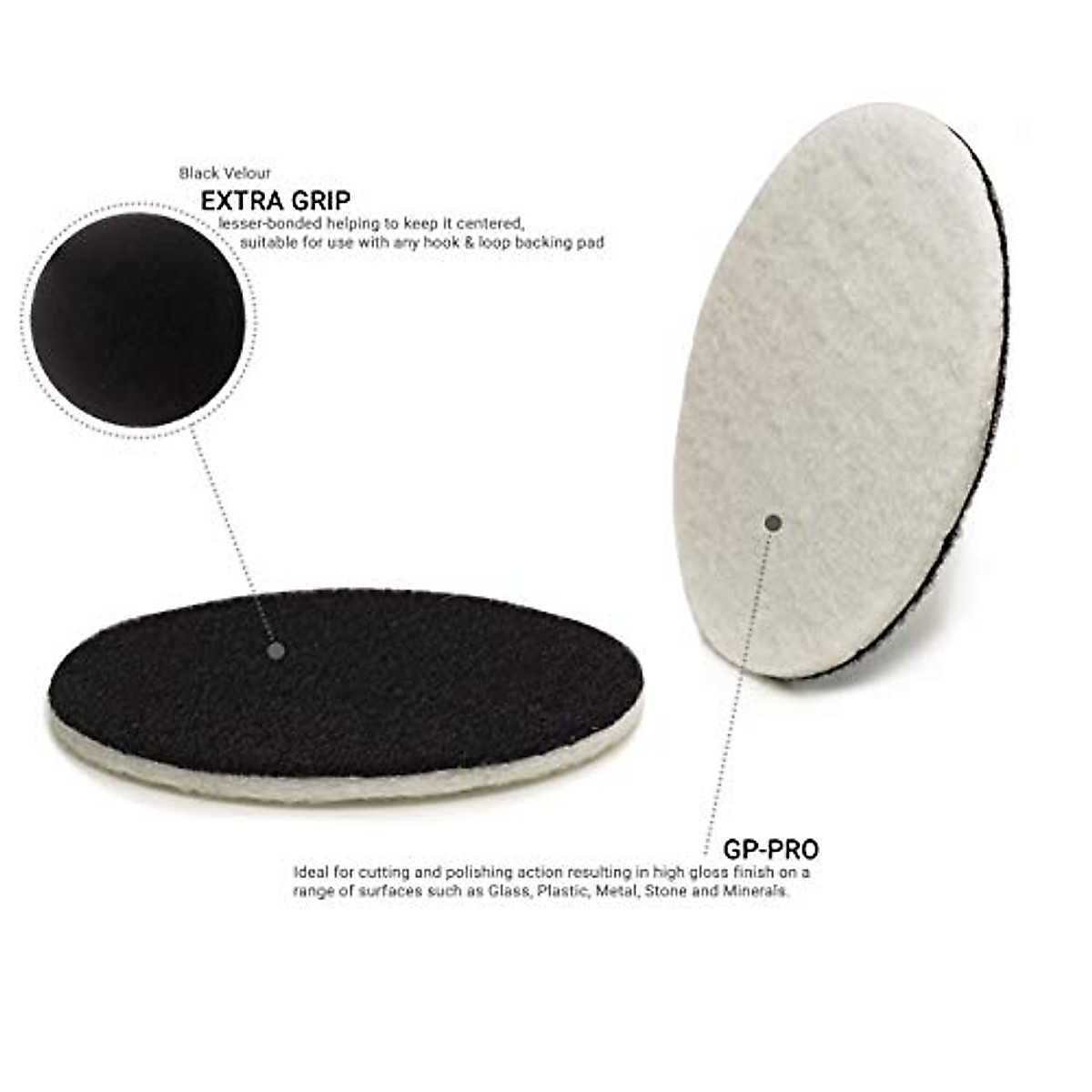 GLASS POLISH 11010 GP-PRO Felt Polishing Pads for Polishing Glass, Plastic, Metal, Marble - Ø 6 inch - Pack of 5 Pads