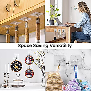 OFIYE Wall Hooks - 22lb(Max) Heavy Duty Adhesive Hooks for Hanging, Waterproof and Rustproof, Transparent Design, Bathroom Kitchen Hooks (10 Pack)