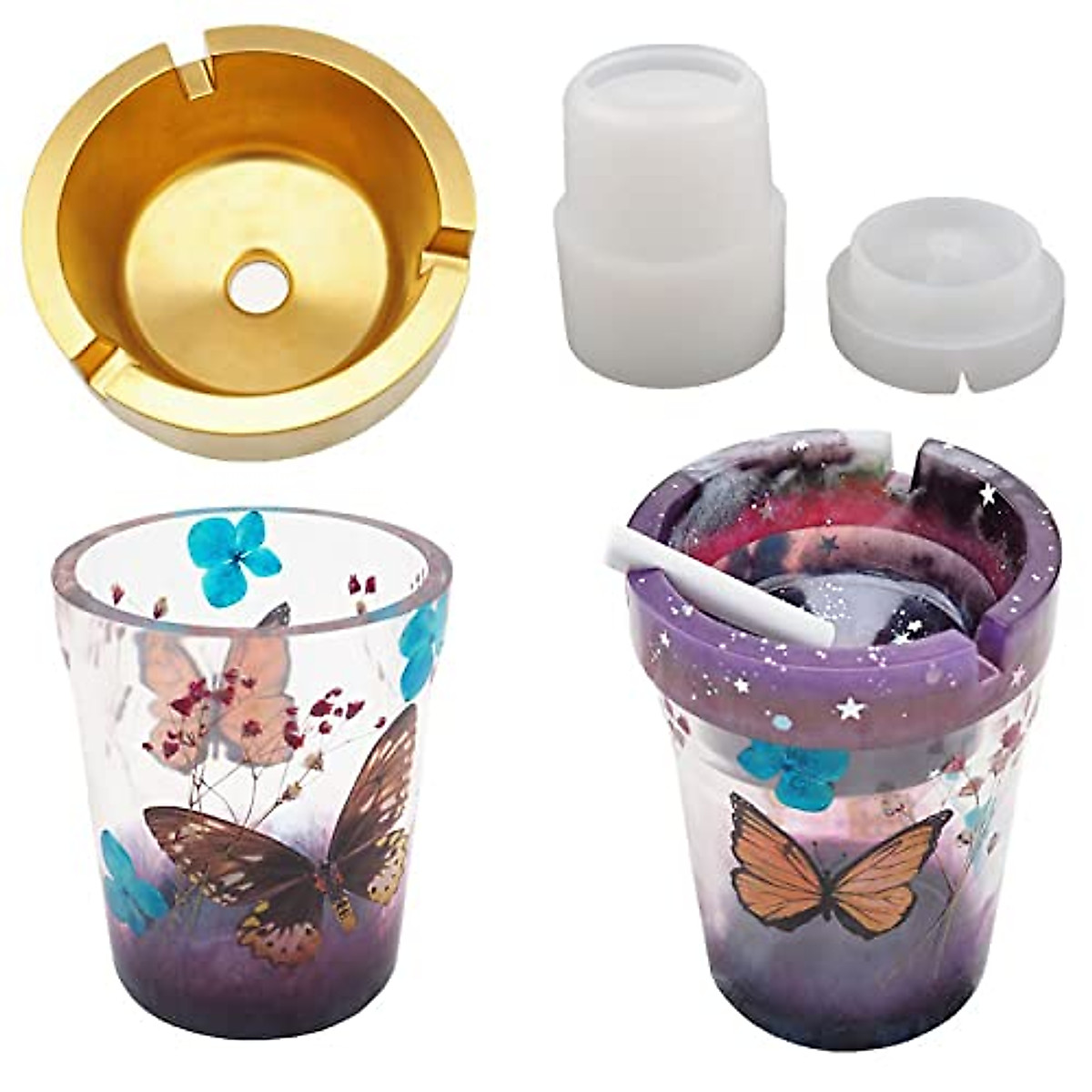 Double Layer Resin Ashtray Mold Kit - Unityown Car Ashtray with Lid Smell Proof - DIY Crystal Silicone Molds for Epoxy Resin Tray Making Tools - Holiday Gift for Father or Boyfriend