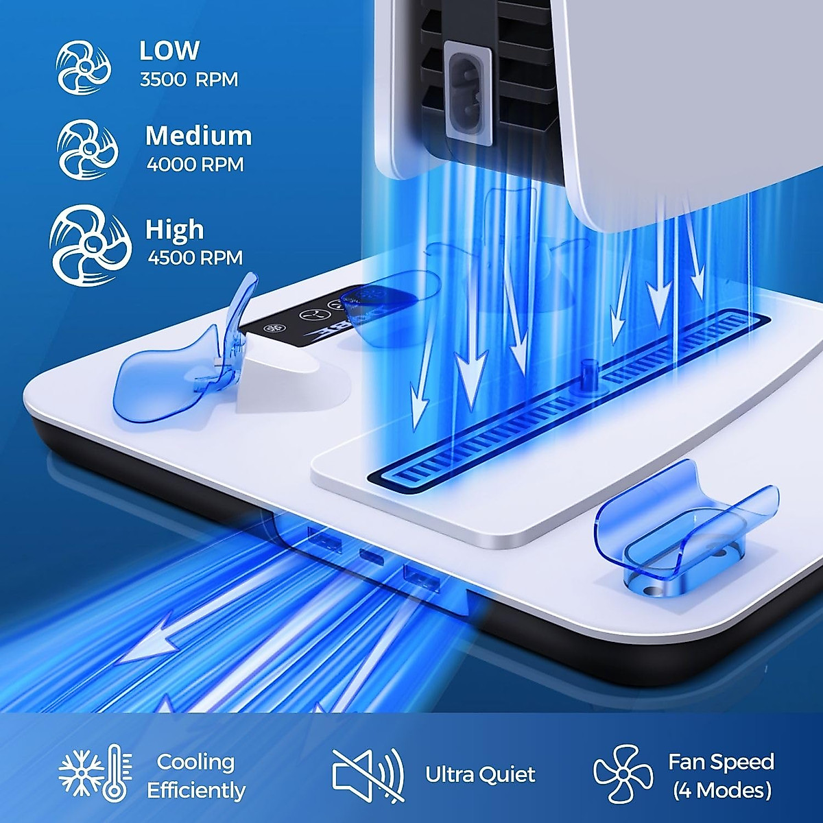 TNP Cooling Stand for PlayStation 5 with Cooling Fan & Charging Station - 4 Speed Modes Cooling Fan for PS5, Multiple Controller Charger Stand for PS5 Controllers, Display Stand for PS5 Headset