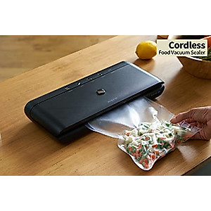 SEALVAC Cordless Vacuum Sealer Machine, Automatic and Compact Design Food Sealer with Vertical Stand, Portable, Sous Vide, Wine & Container Air Sealing Includes 20 Sealing Bags 8"X12" (Black (with vertical stand))