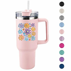 40 Oz Insulated Tumbler with Handle and Straw,Watercolor Blossom Flower Stainless Steel Vacuum Insulated Travel Mug,Leak-proof Water Bottle Iced Coffee Cup,Colorful Floral