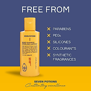 SEVEN POTIONS Beard Shampoo for Men — Gentle, Cleansing Wash for a Clean, Itch-Free Beard — Natural, Vegan, Cruelty-Free — (Woodland Harmony, 3.4 Fl Oz)
