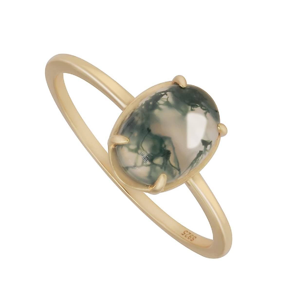 Natural Moss Agate Gemstone Genuine 925 Sterling Silver Ring for Women Oval Cut Women's Ring for Engagement Silver 925 Jewelry Personality Ring for Women (8)