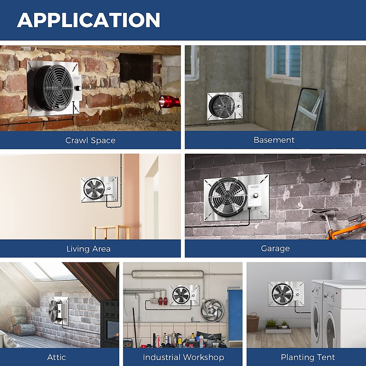 ALORAIR Stainless Steel Crawl Space Vent Fan, 540 CFM Air Out Ventilation Fan with Humidistat Dehumidistat, IP55 Rated Exhaust Fan with Isolation Mesh for Crawlspace Foundation Basements Garage Attic