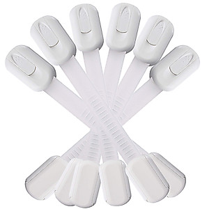 6 Pack Vmaisi Multi-Use Adhesive Straps Locks - Childproofing Baby Proofing Cabinet Latches for Drawers, Fridge, Dishwasher, Toilet Seat, Cupboard, Oven,Trash Can, No Drilling (White) (6)