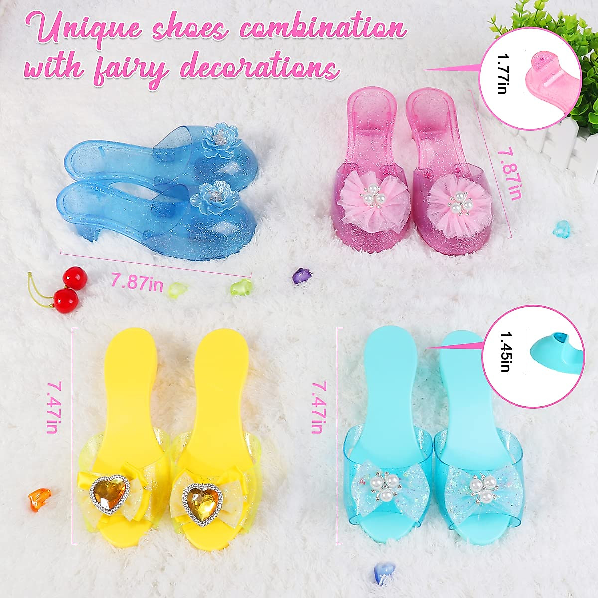 Princess Dress Up Shoes and Jewelry Boutique - 4 Pairs of Play Shoes and Pretend Jewelry Toys Accessories Play Gift Set for Toddlers Little Girls Aged 3,4,5,6 Year Old
