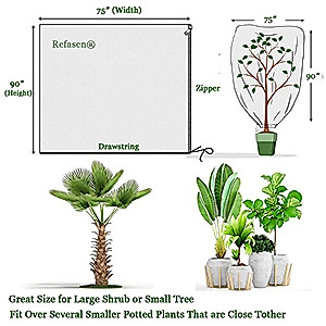Refasen Plant Covers Freeze Protection,90”H X75”W 2.2oz Frost Blankets for Outdoor Plants Frost Cloth with Zipper Drawstring-Protect Trees Shrubs from Cold Frost Wind Pest