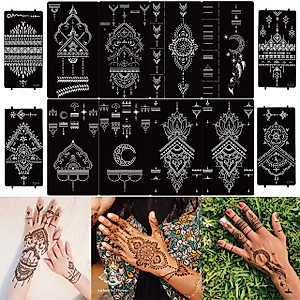 DIVAWOO 12 Sheet Henna Tattoo Stencils, Hand Temporary Tattoo Stickers, Indian Arabian Self Adhesive Tattoo Templates