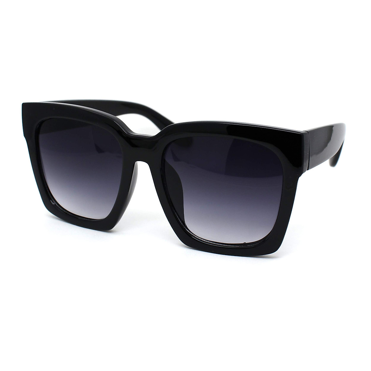 Womens XL Oversize Horned Rim Thick Plastic Retro Sunglasses Black Smoke