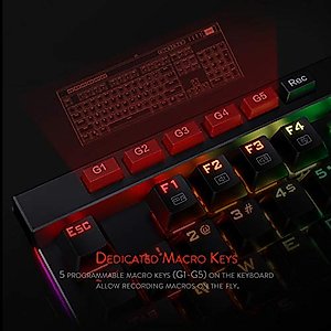 Redragon K580 VATA RGB LED Backlit Mechanical Gaming Keyboard with Macro Keys & Dedicated Media Controls, Onboard Macro Recording (Blue Switches)