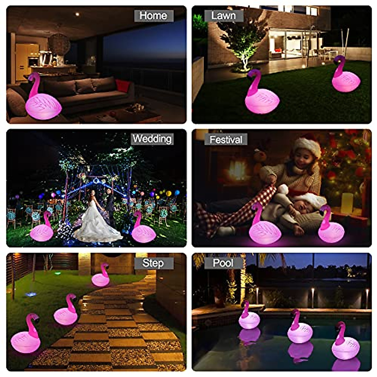 Rukars Flamingo Floating Pool Lights, Waterproof Inflatable Solar Pool Lights for Swimming Pool, Outdoor LED Glow Lights for Beach, Garden Backyard, Patio Lawn, Hot tub, Christmas Décor (1pcs)