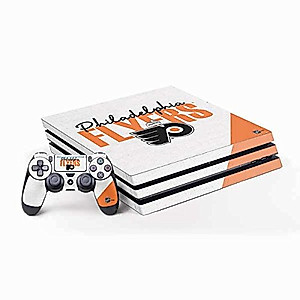 Skinit Decal Gaming Skin Compatible with PS4 Pro Console and Controller Bundle - Officially Licensed NHL Philadelphia Flyers Script Design