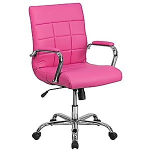 Flash Furniture Mid-Back Pink Vinyl Executive Swivel Office Chair with Chrome Base and Arms 40 x 23 x 24