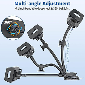 OQTIQ Tablet Holder for Car Dashboard Windshield Car Tablet Mount for Truck Strong Suction Cup Flexible Gooseneck Compatible with iPad Pro, Air, Mini, Galaxy, Fire, 4.7-13" Tablets, and 4-7" Phones