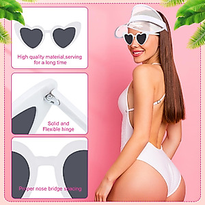 Mepase 24 Pcs Bachelorette Visors and Bride Heart Shaped Sunglasses Set Bride Sun Hats for Women Wedding(White, Rose)