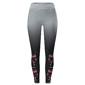 sdbrld Christmas Leggings for Women Soft Christmas Leggings for Women 2023, Women's Leggings Red Wine Glass Printed Soft Tights Yoga Pants Holiday Leggings Plaid Leggings for Women High Waisted