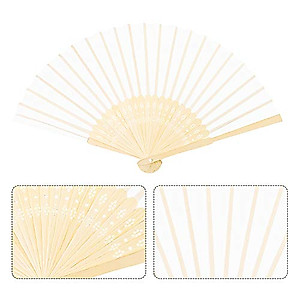 URATOT 24 Pieces White Folding Fans Silk Bamboo Folding Fans Handheld Fans for Wedding, Party Decoration